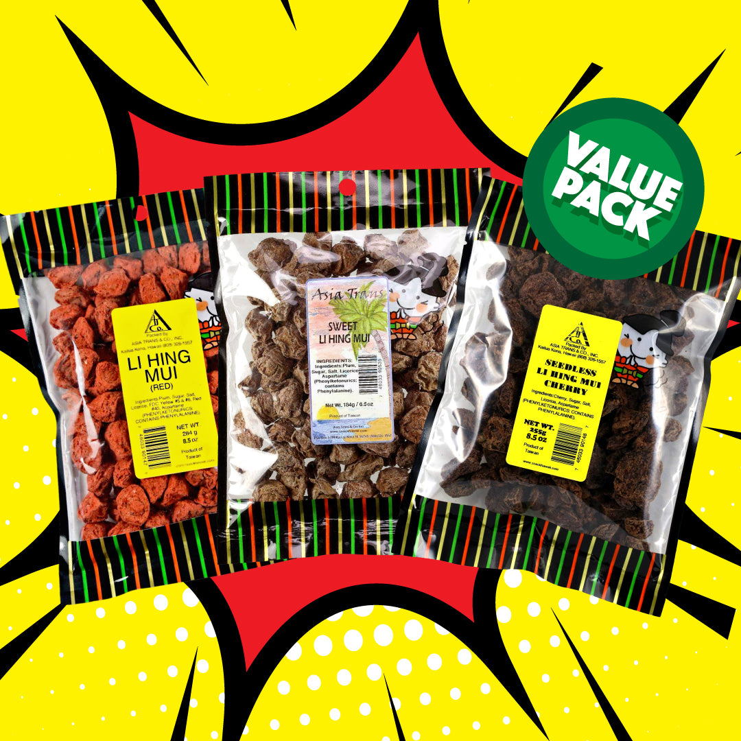 Combo Pack: Red Li Hing Mui, Sweet Li Hing Mui & more