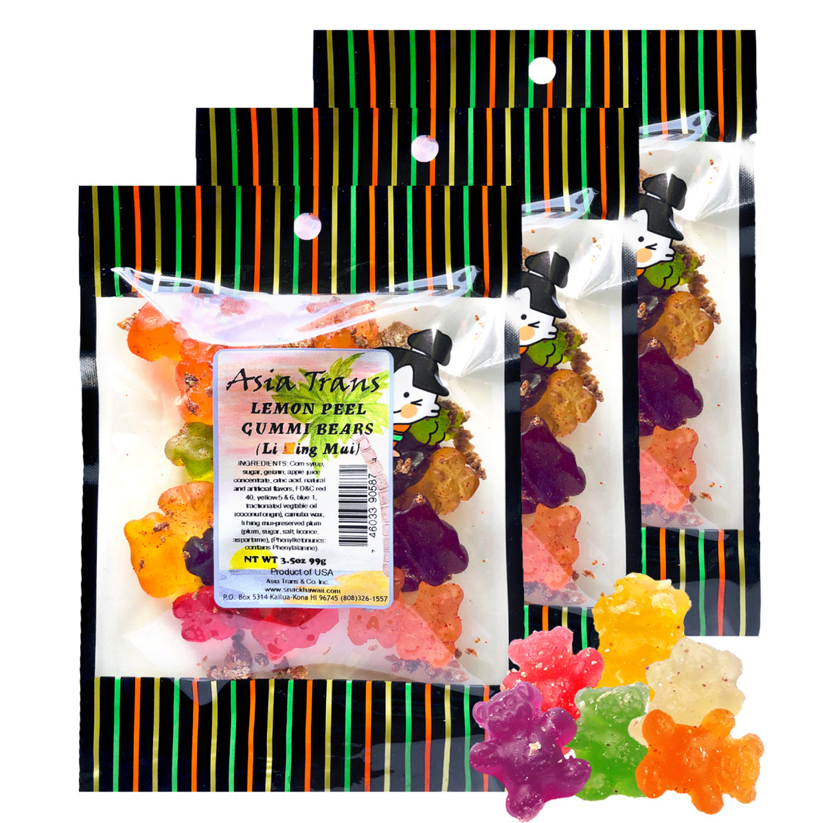 Lemon Peel Gummy Bears | Li Hing Mui Candy | Snack Hawaii