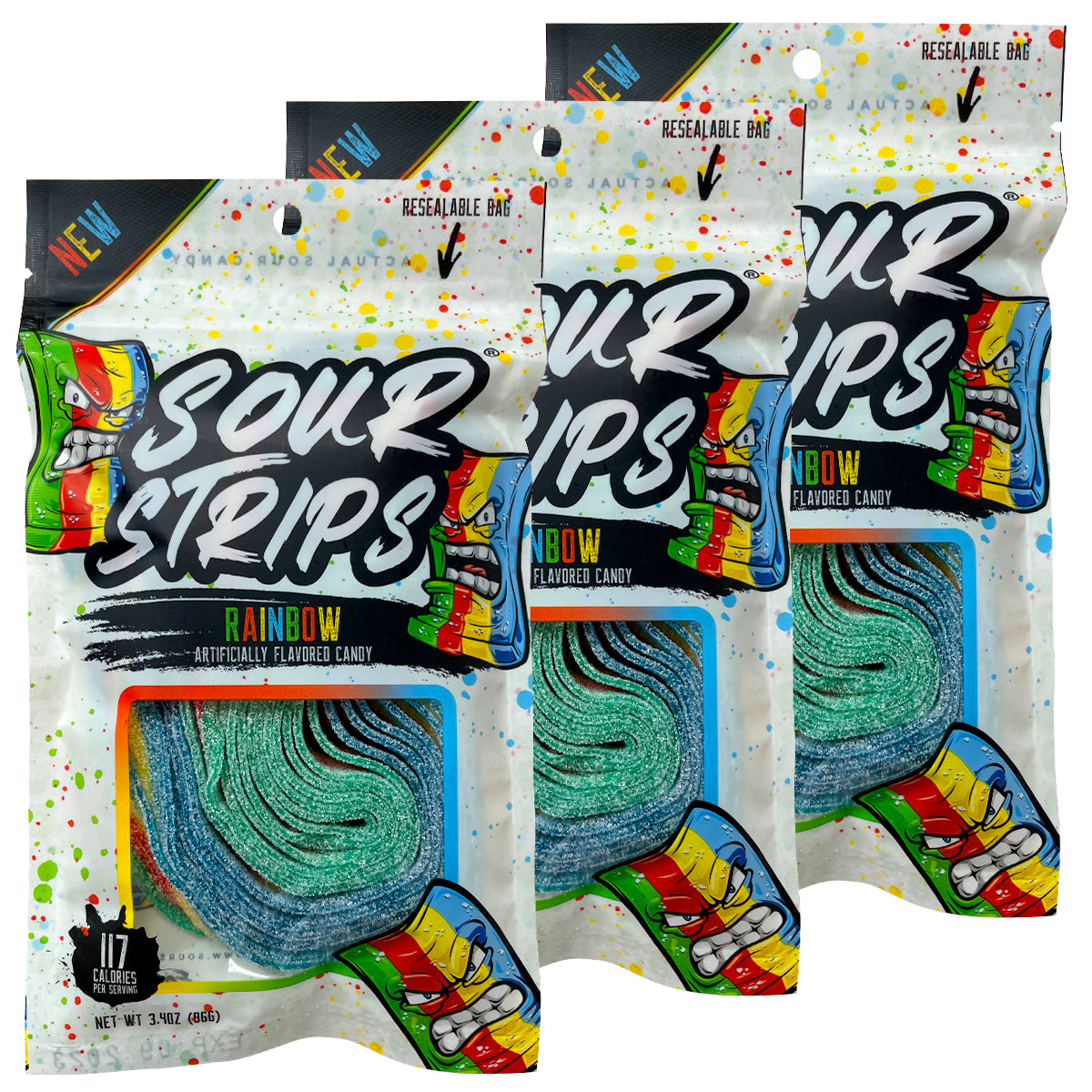 Rainbow Sour Strips - 3-Pack | Snack Hawaii